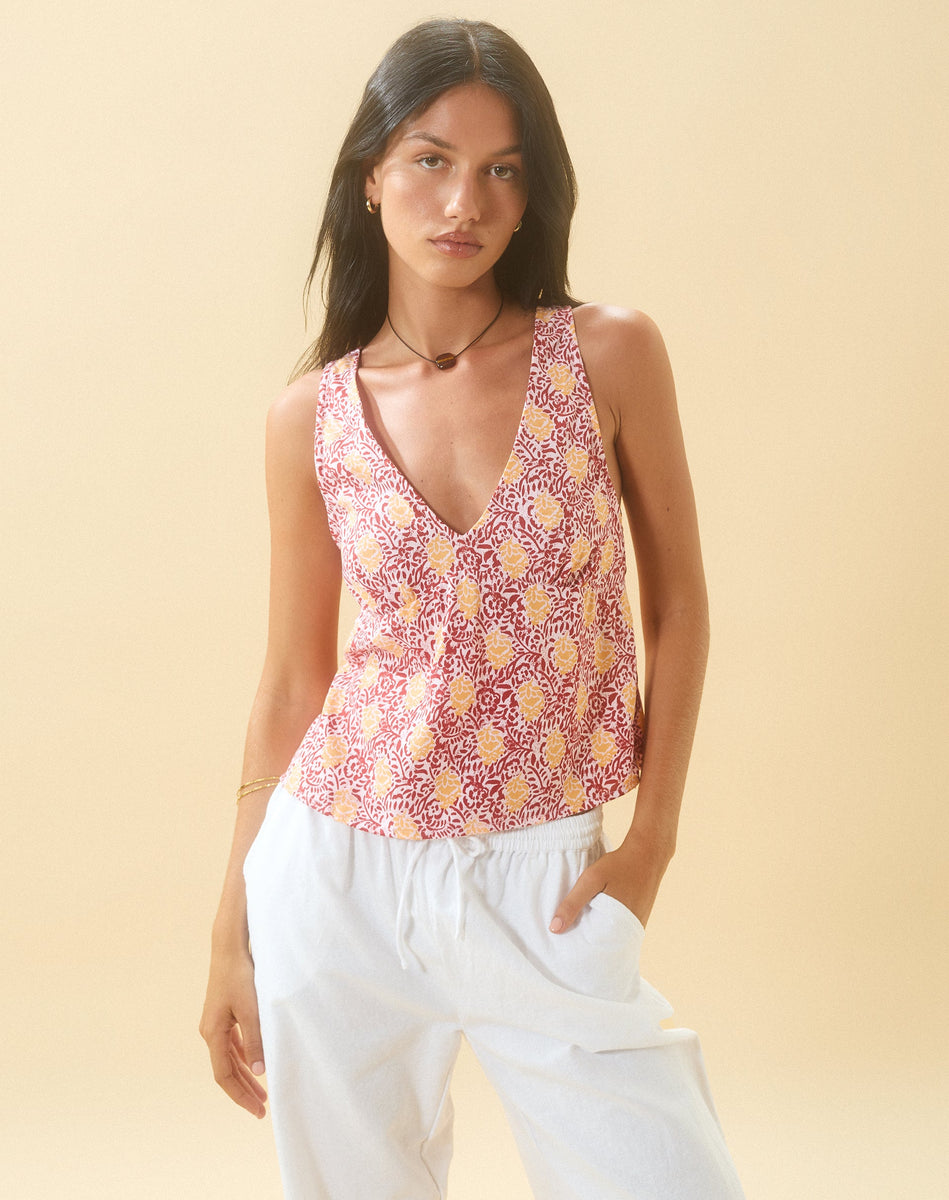 Bohemian Batik Maroon Peach Top | Cantika – motelrocks-com-us