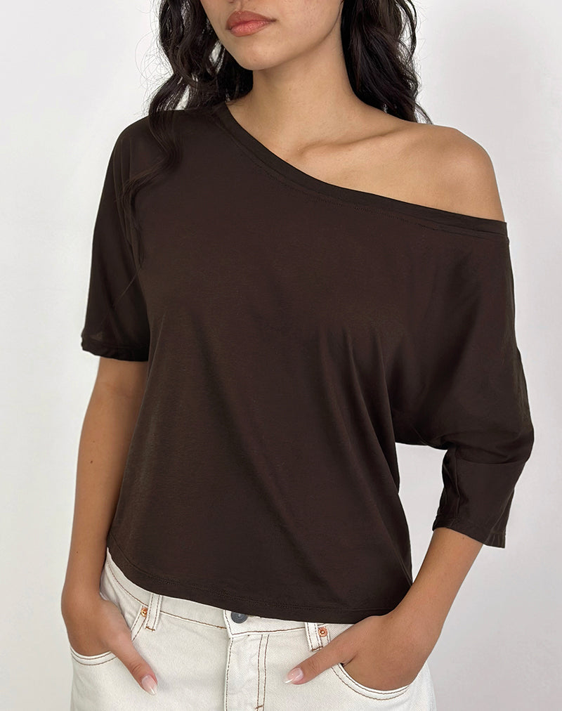 Brown Off Shoulder Basic Top | Daman – motelrocks-com-us