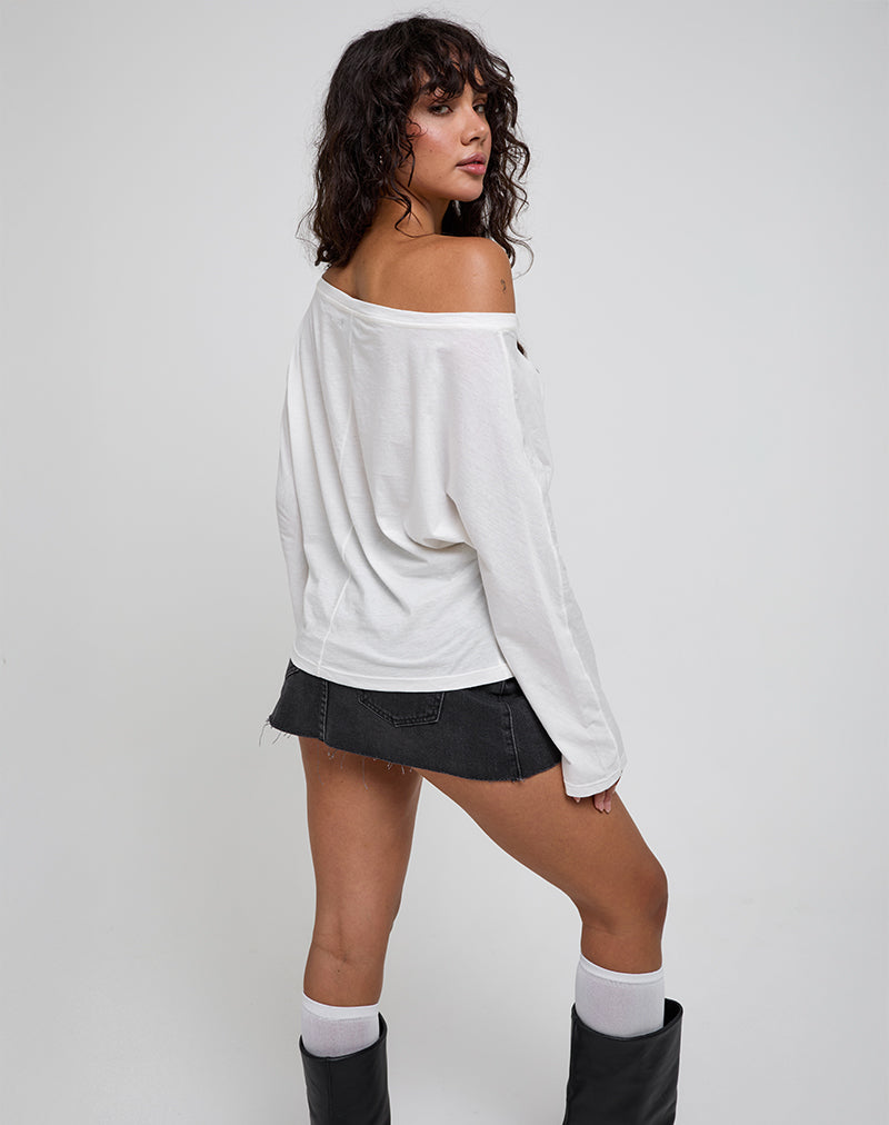 Ivory Basic Off The Shoulder Long Sleeve Top | Damian – motelrocks-com-us