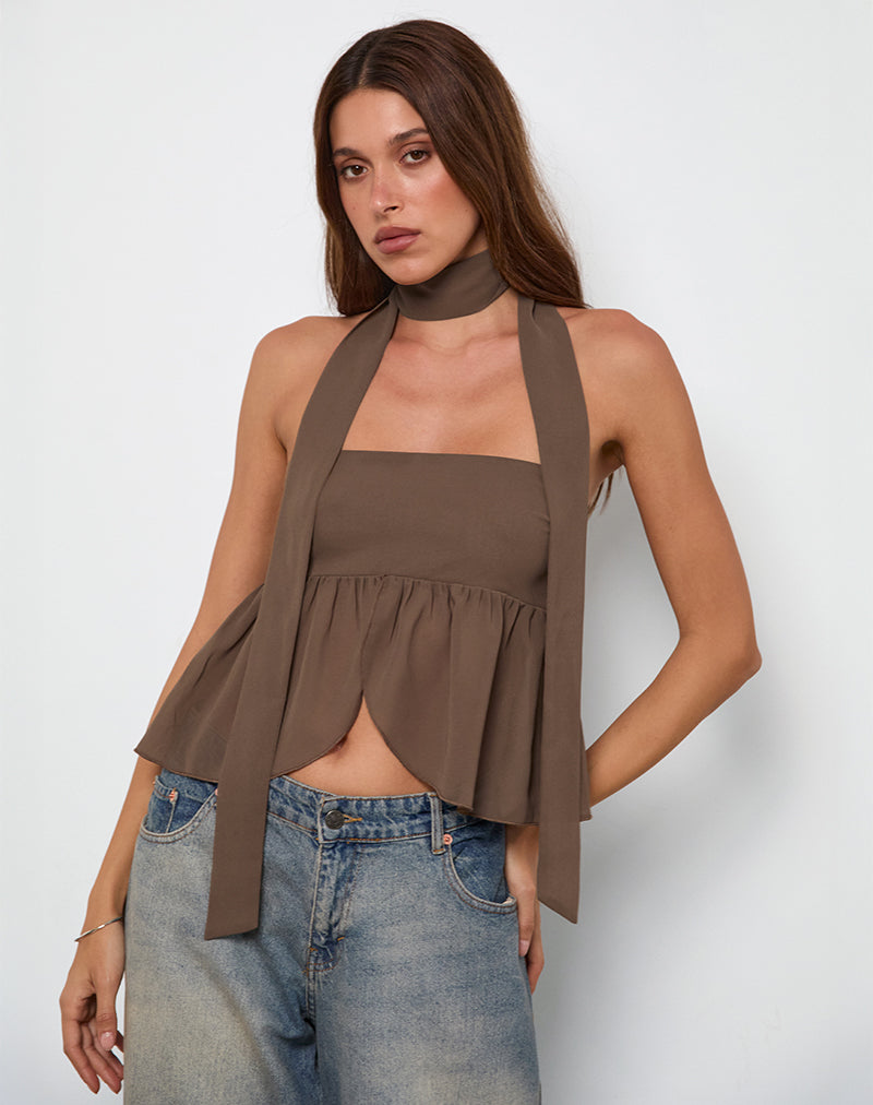Brown Coffee Chiffon Bandeau Scarf Top | Desir – motelrocks-com-us