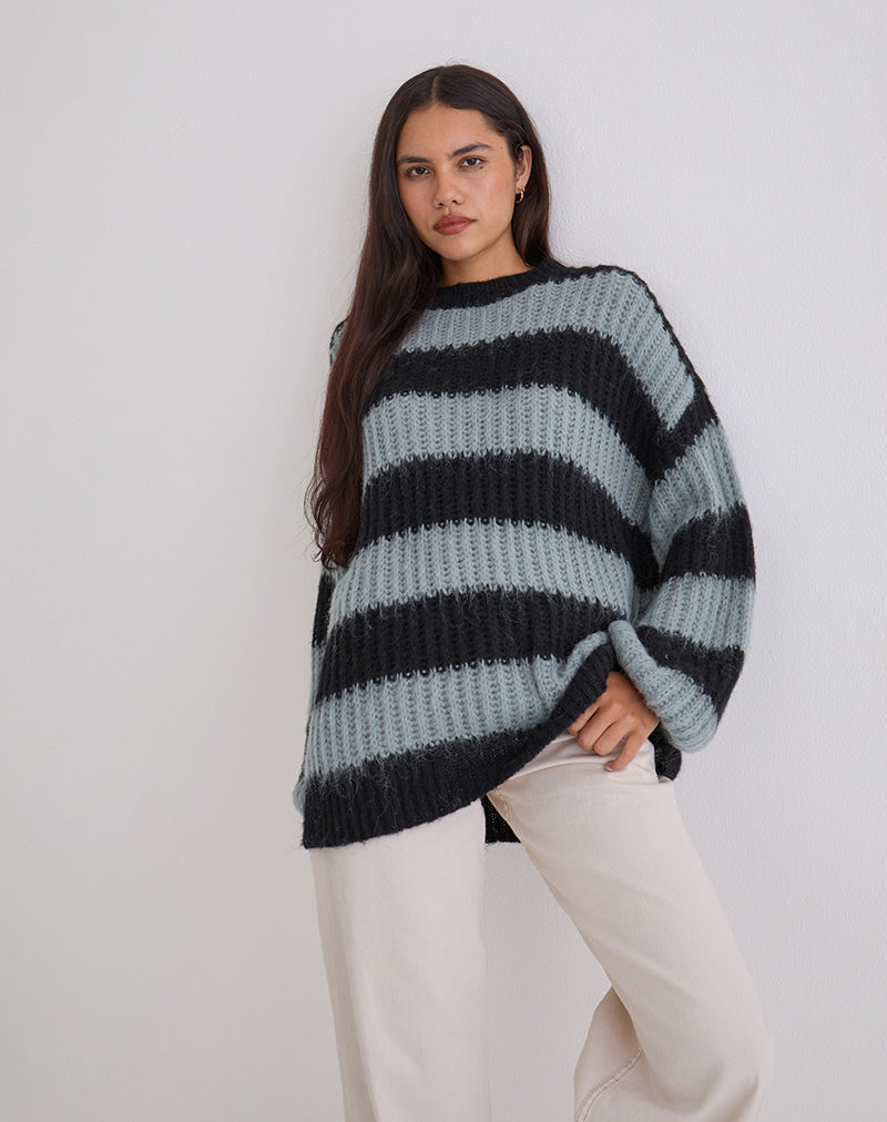 Grey and Charcoal Stripe Jumper | Daren – motelrocks-com-us