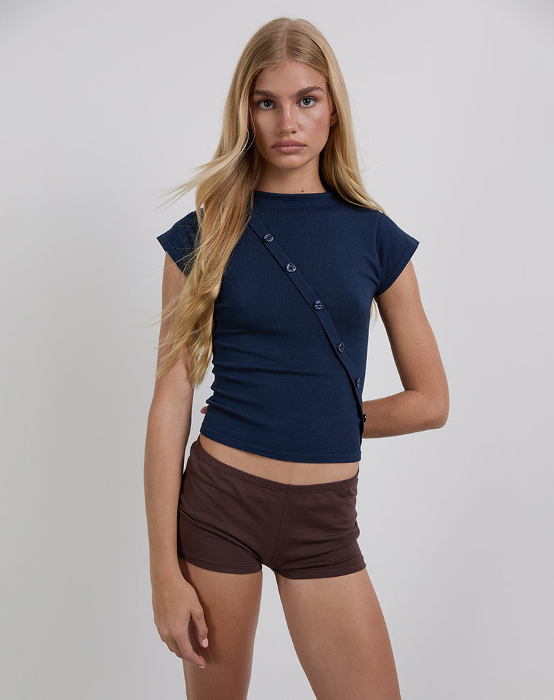 Navy Knit Asymmetric Top | Elyra – motelrocks-com-us