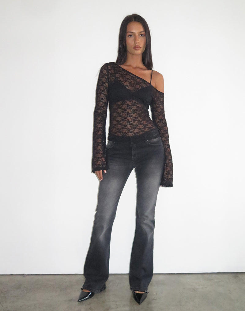 Black Lace Asymmetric Unlined Top | Lerina – motelrocks-com-us