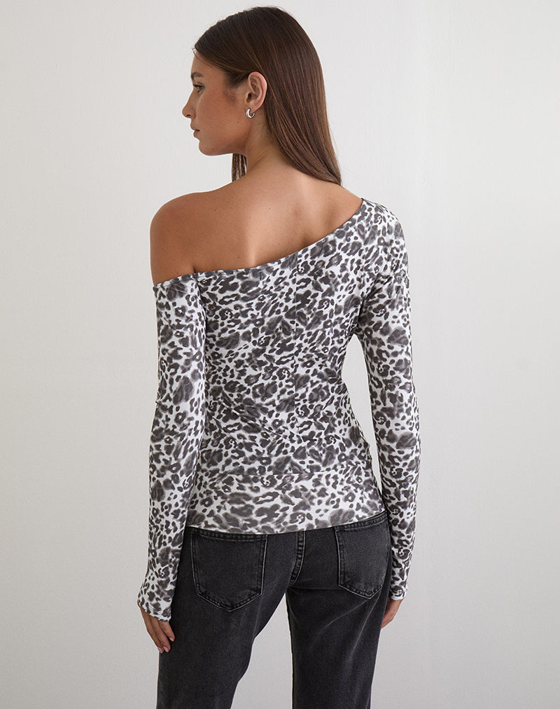 Grey Leopard Print Off Shoulder Top | Matiah – motelrocks-com-us