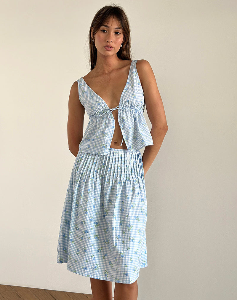 Blue Flower Gingham Midi Skirt | Asada – motelrocks-com-us
