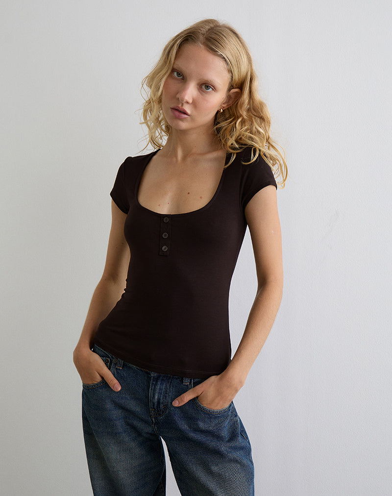 Chocolate Brown Short Sleeve Top | Vibian – motelrocks-com-us