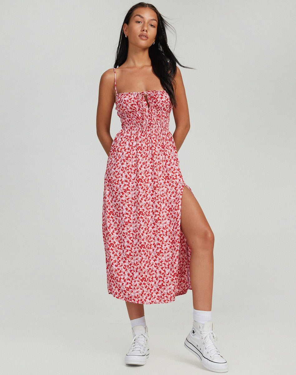 Pink Butterfly Print Strappy Midi Dress | Jeyro – motelrocks-com-us
