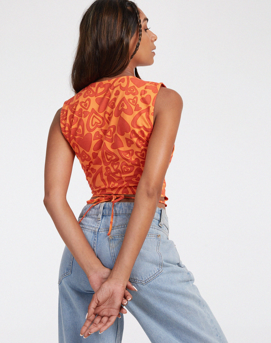 Orange Love Heart Sleeveless Top | Baruna – motelrocks-com-us