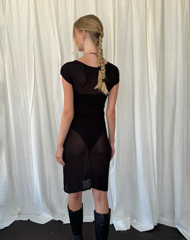 Black Wide Rib Knit Midi Dress | Adeline – motelrocks-com-us