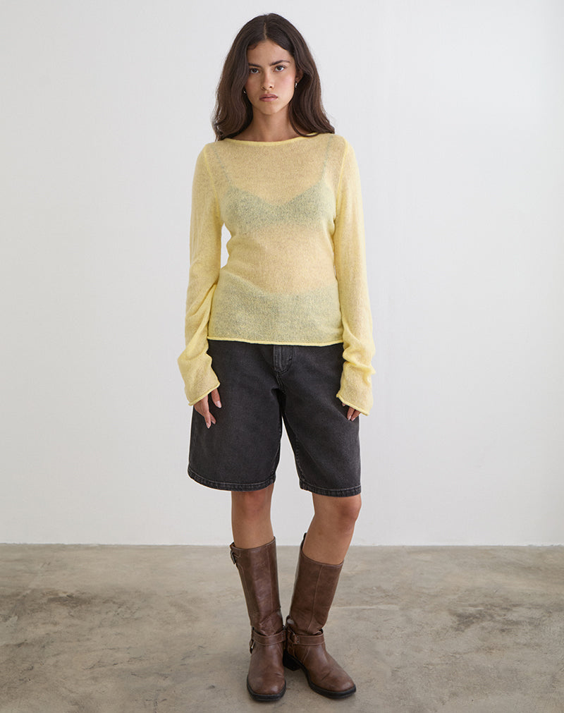 Lemon Yellow Long Sleeve Sheer Knit Top | Aika – motelrocks-com-us