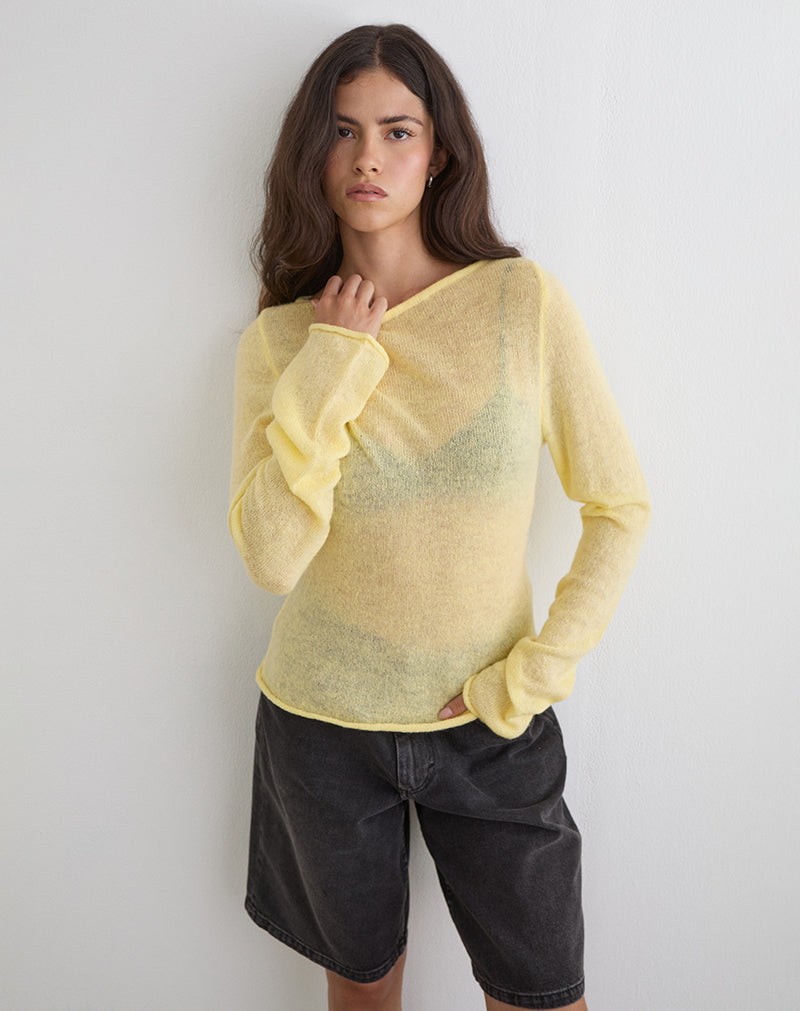 Lemon Yellow Long Sleeve Sheer Knit Top | Aika – motelrocks-com-us