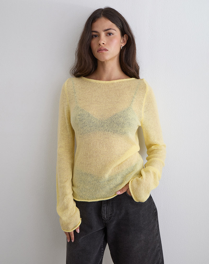 Lemon Yellow Long Sleeve Sheer Knit Top | Aika – motelrocks-com-us