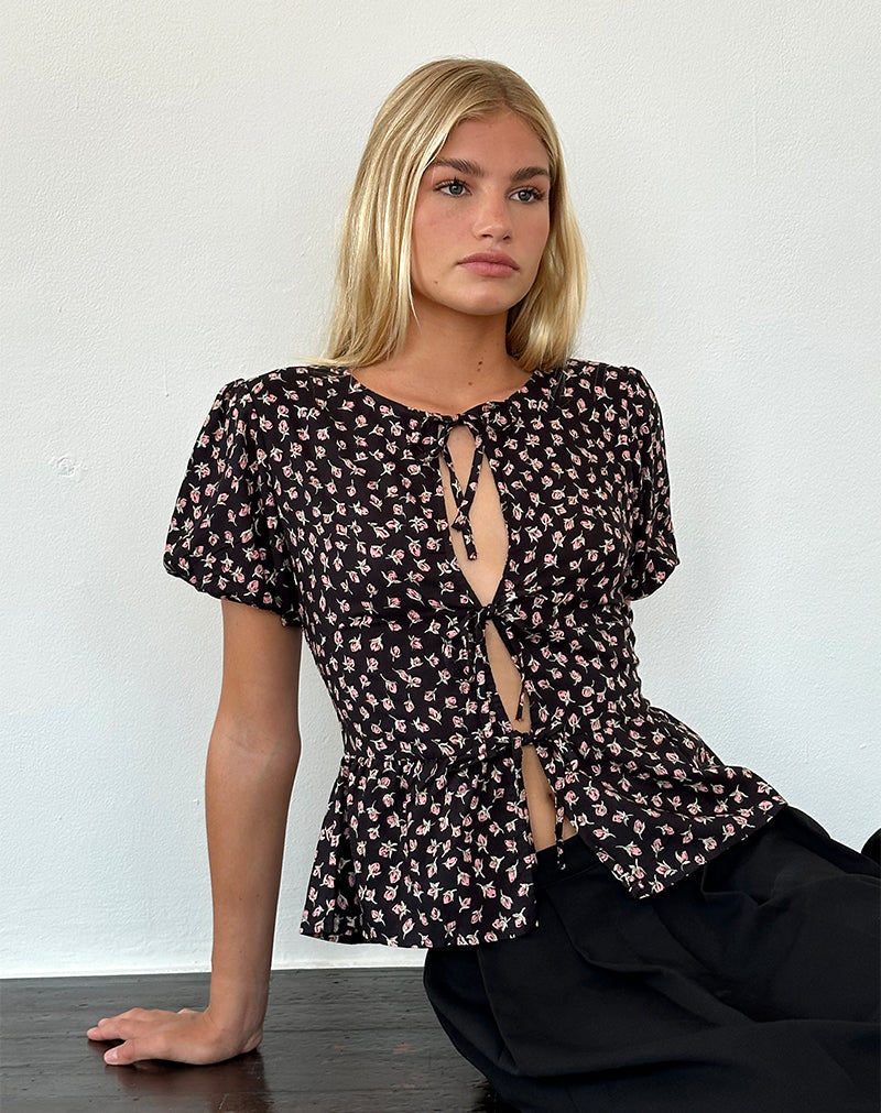 Red Rose Ditsy Black Blouse | Ajasi – motelrocks-com-us