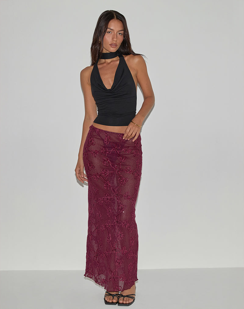 Burgundy Sequin Knit Maxi Skirt | Alphia – motelrocks-com-us
