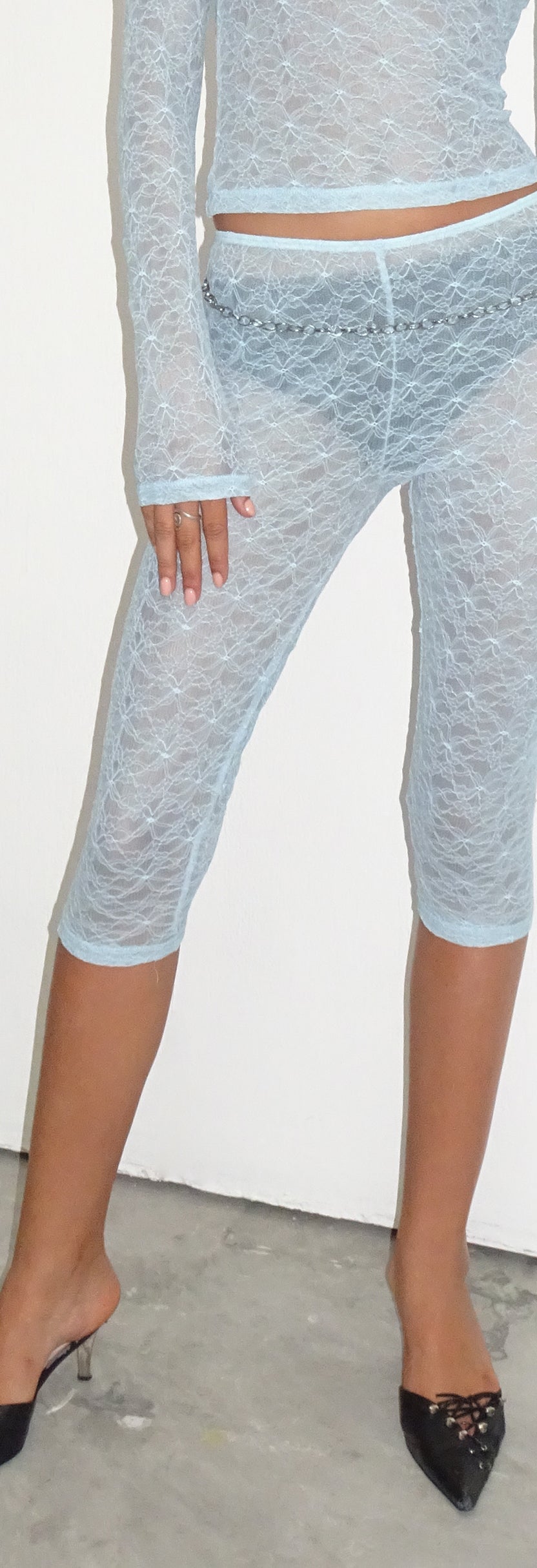 Lace Baby Blue Cropped Capri Trouser | Kalima – motelrocks-com-us