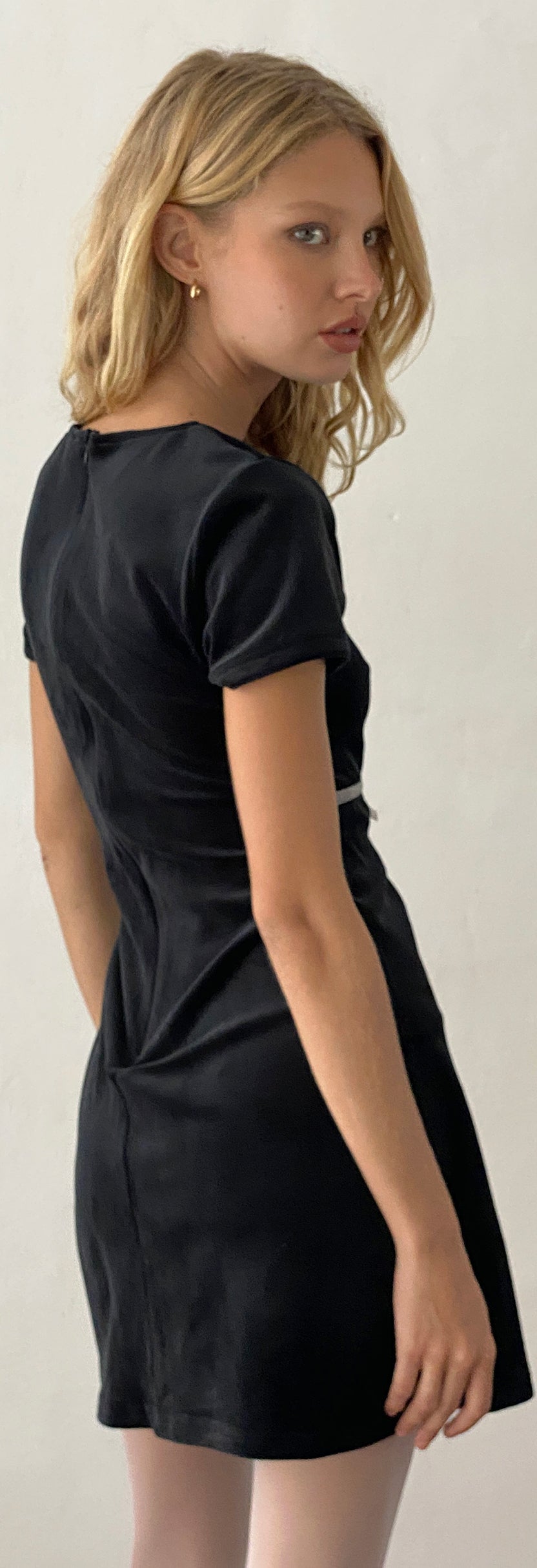 Black Velvet with White Trim and Bow Mini Dress | Amanda – motelrocks ...