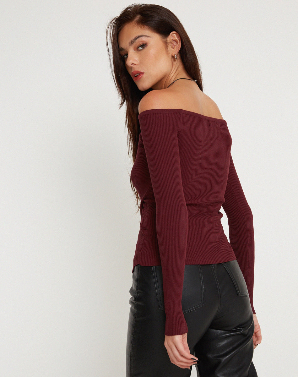 Dark Red Bardot Cross Over Top | Amandari – motelrocks-com-us