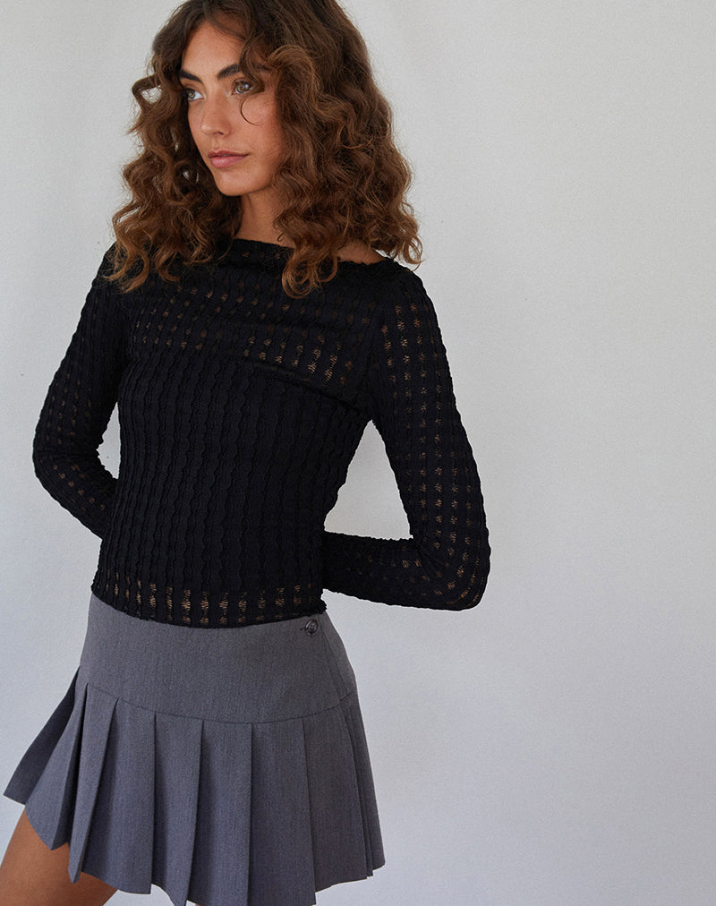 Black Crinkle Long Sleeve Top | Angela – motelrocks-com-us