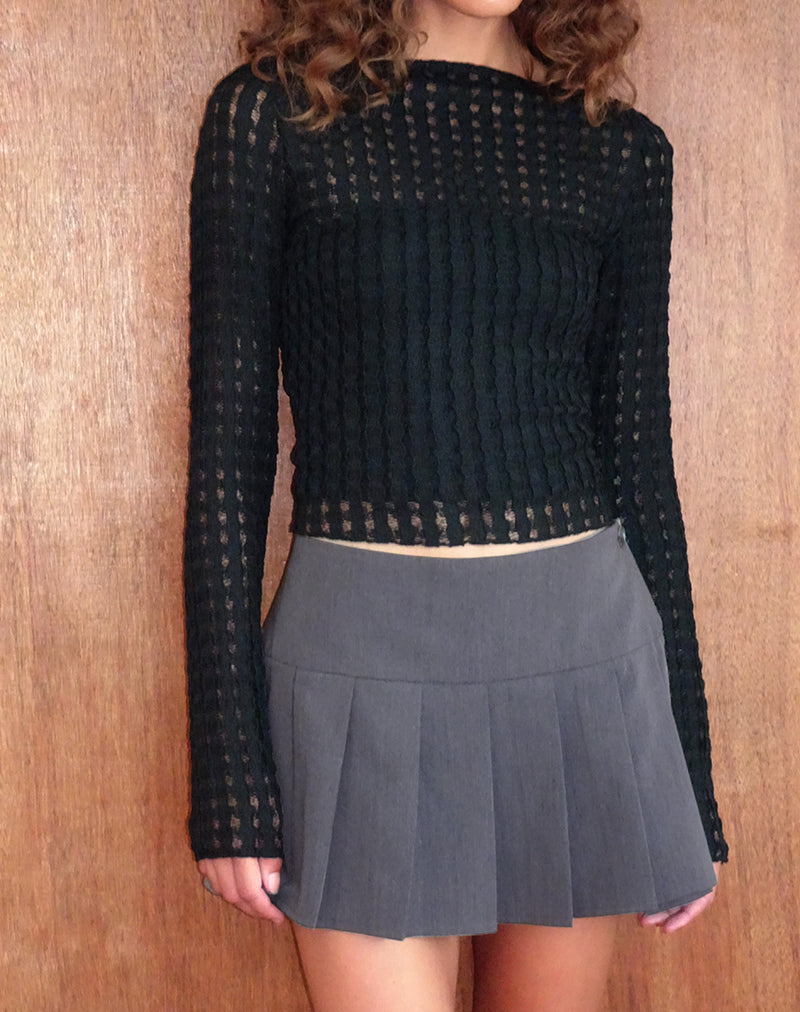 Black Crinkle Long Sleeve Top | Angela – motelrocks-com-us