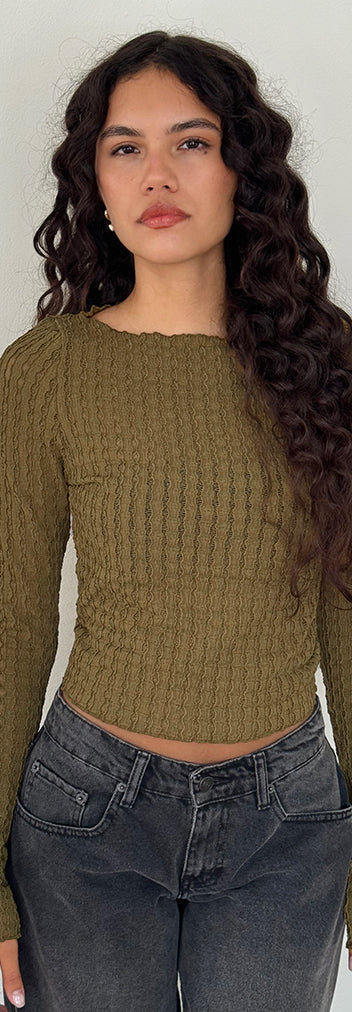 Olive Crinkle Long Sleeve Top | Angela – motelrocks-com-us