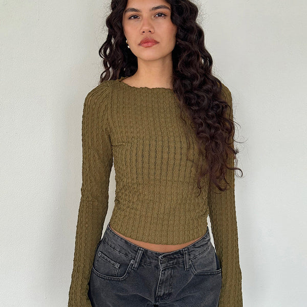 Olive Crinkle Long Sleeve Top | Angela – motelrocks-com-us
