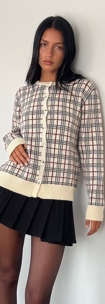 Cream Checked Knit Cardigan | Arlene – motelrocks-com-us