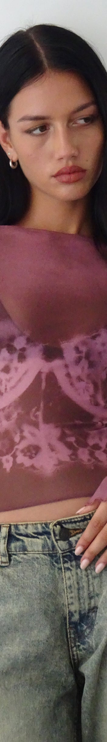 Burgundy with Lace Bra Scan Long Sleeve Top | Armali – motelrocks-com-us