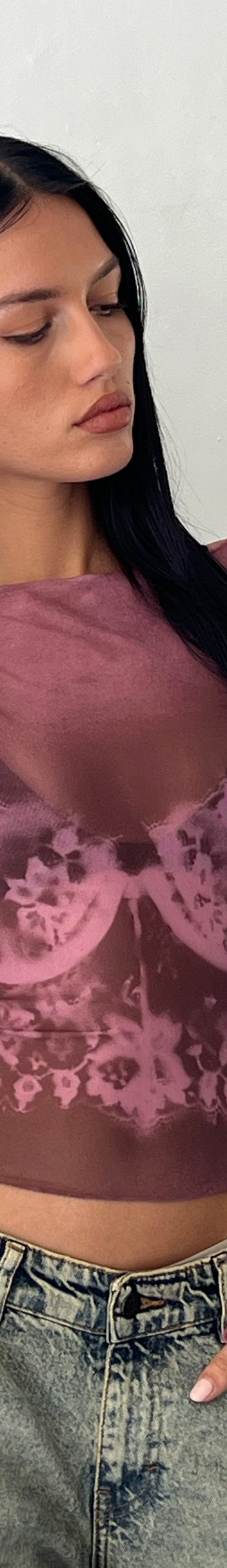 Burgundy with Lace Bra Scan Long Sleeve Top | Armali – motelrocks-com-us