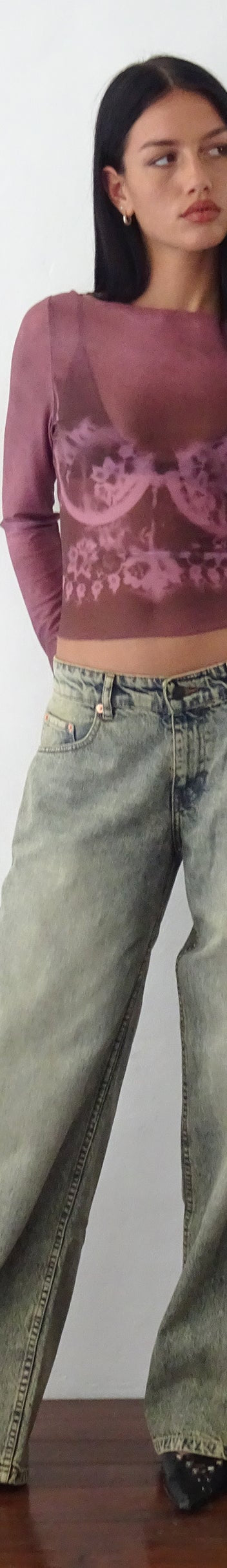 Burgundy with Lace Bra Scan Long Sleeve Top | Armali – motelrocks-com-us