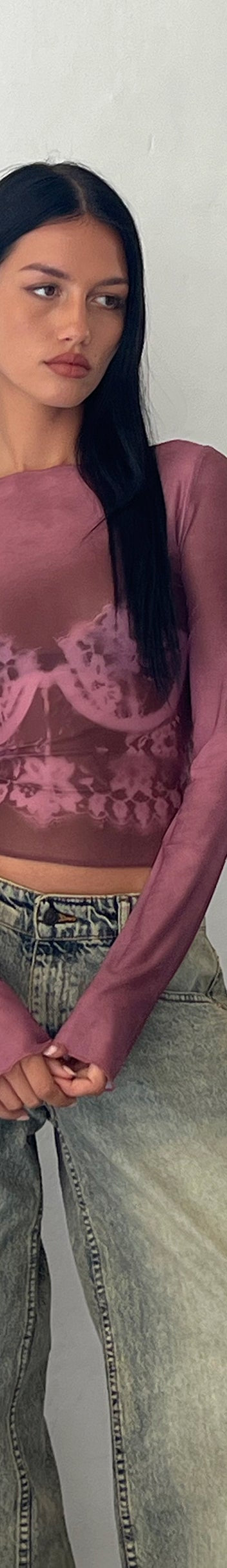 Burgundy with Lace Bra Scan Long Sleeve Top | Armali – motelrocks-com-us