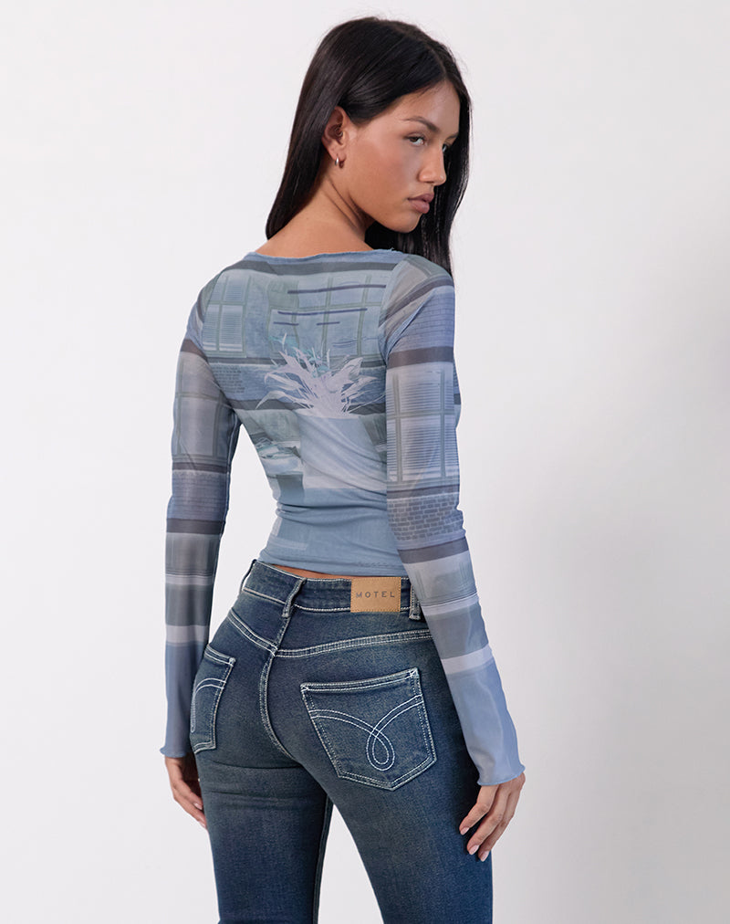 Blue Printed Long Sleeve Top | Armali – motelrocks-com-us