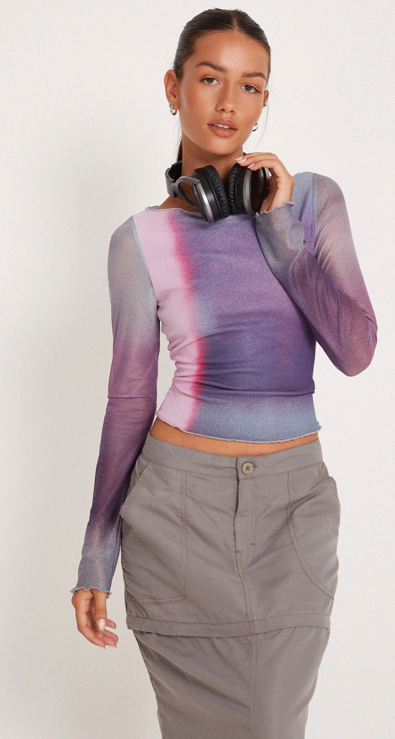 Pink Mesh Digi Print Long Sleeve Top | Armali – motelrocks-com-us