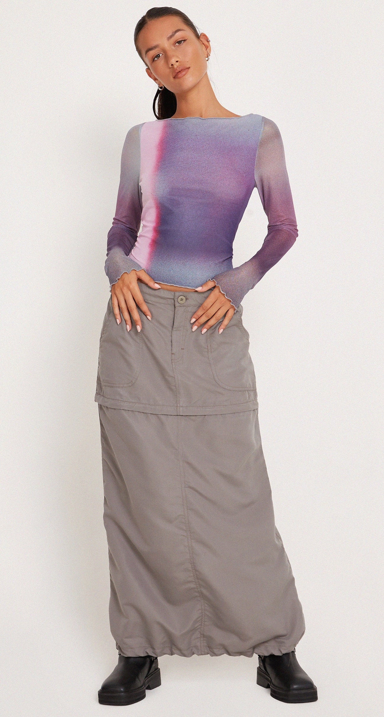 Pink Mesh Digi Print Long Sleeve Top | Armali – motelrocks-com-us