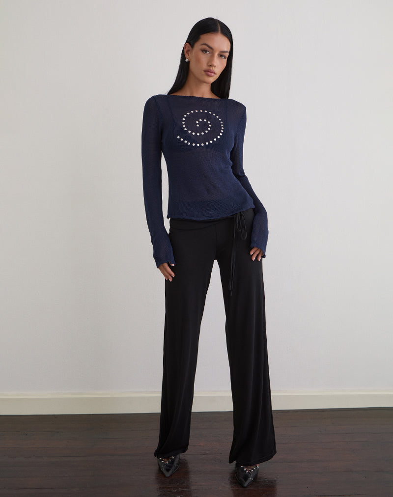 Navy Sheer Knit Top | Armali – motelrocks-com-us