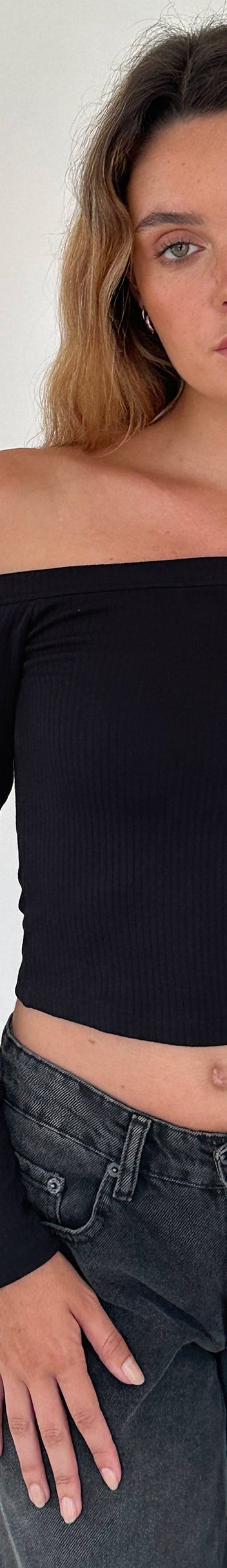 Black Super Soft Thick Rib Long Sleeve Top | Ashia – motelrocks-com-us