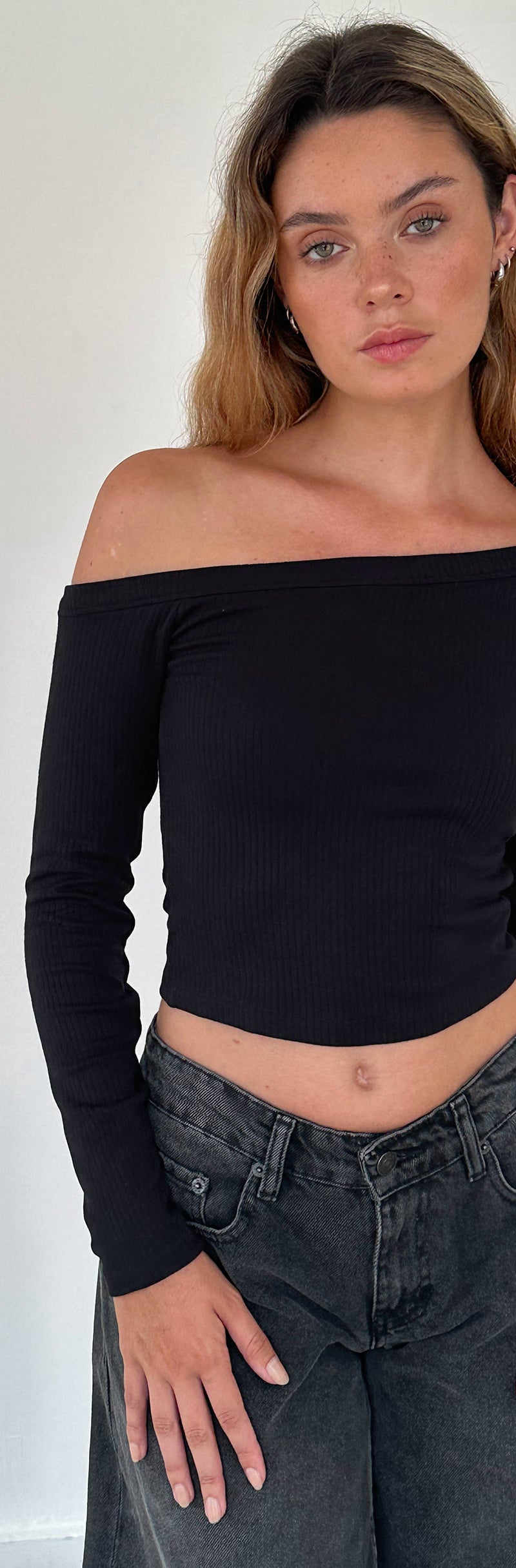 Black Super Soft Thick Rib Long Sleeve Top | Ashia – motelrocks-com-us