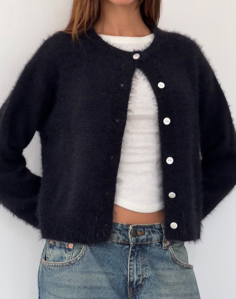 Black Fluffy Knit Cardigan | Audrina – motelrocks-com-us