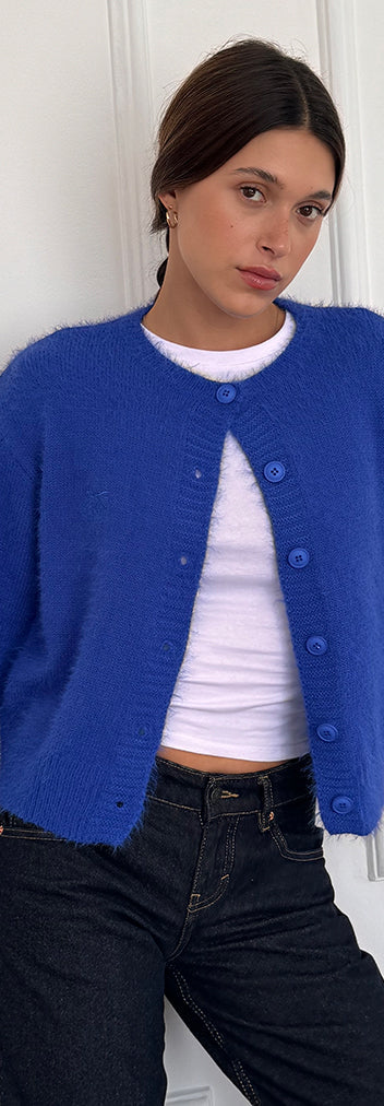 Cobalt Blue Cardigan in Fluffy | Audrina – motelrocks-com-us