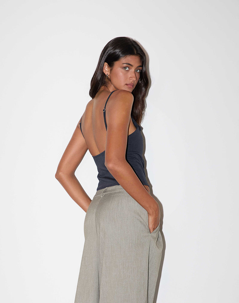 Navy Blue Tailored Scoop Back Top | Aurei – motelrocks-com-us