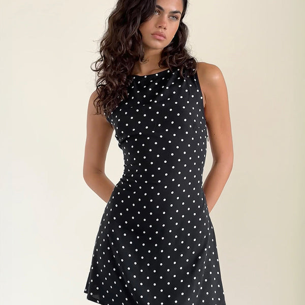 Black and White Polka Print Open Back Mini Dress | Ayana – motelrocks ...