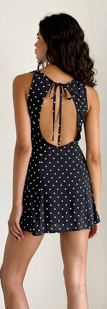 Black and White Polka Print Open Back Mini Dress | Ayana – motelrocks ...