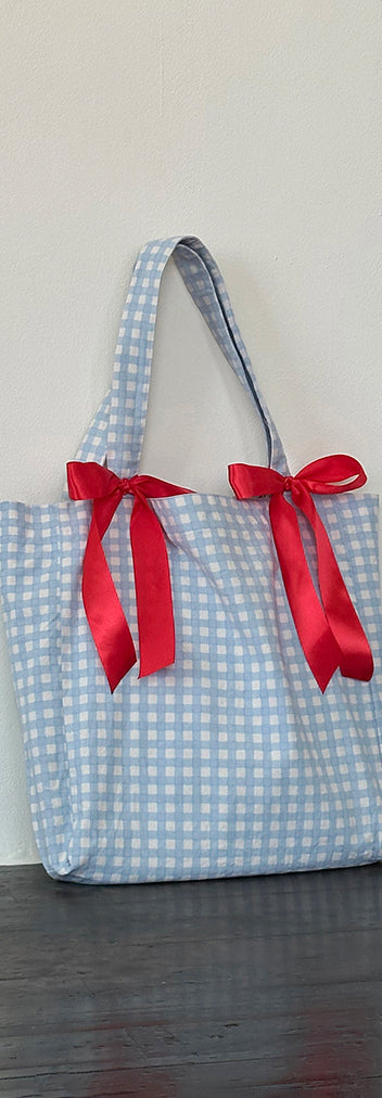 Blue Gingham Tote Bag | Barbara – motelrocks-com-us