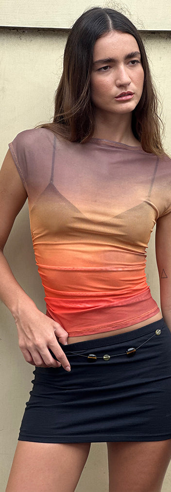 Orange Sunset Printed Mesh Top | Bastille – motelrocks-com-us