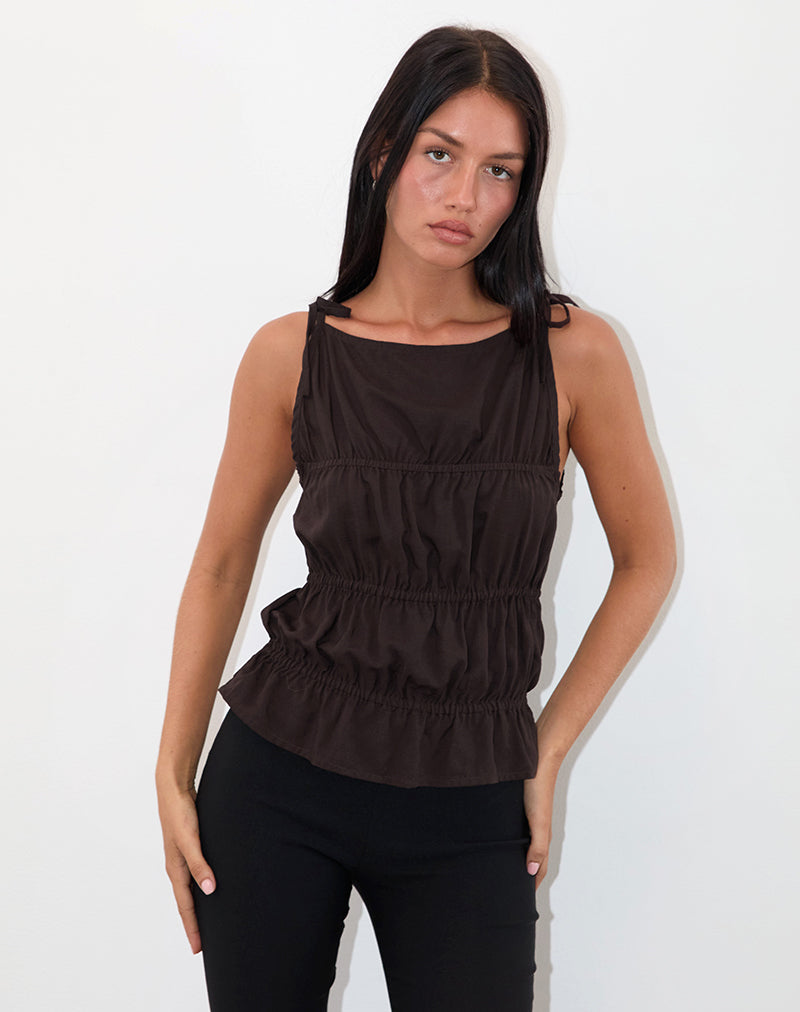 Chocolate Brown Ruched Strappy Vest Top | Beck – motelrocks-com-us