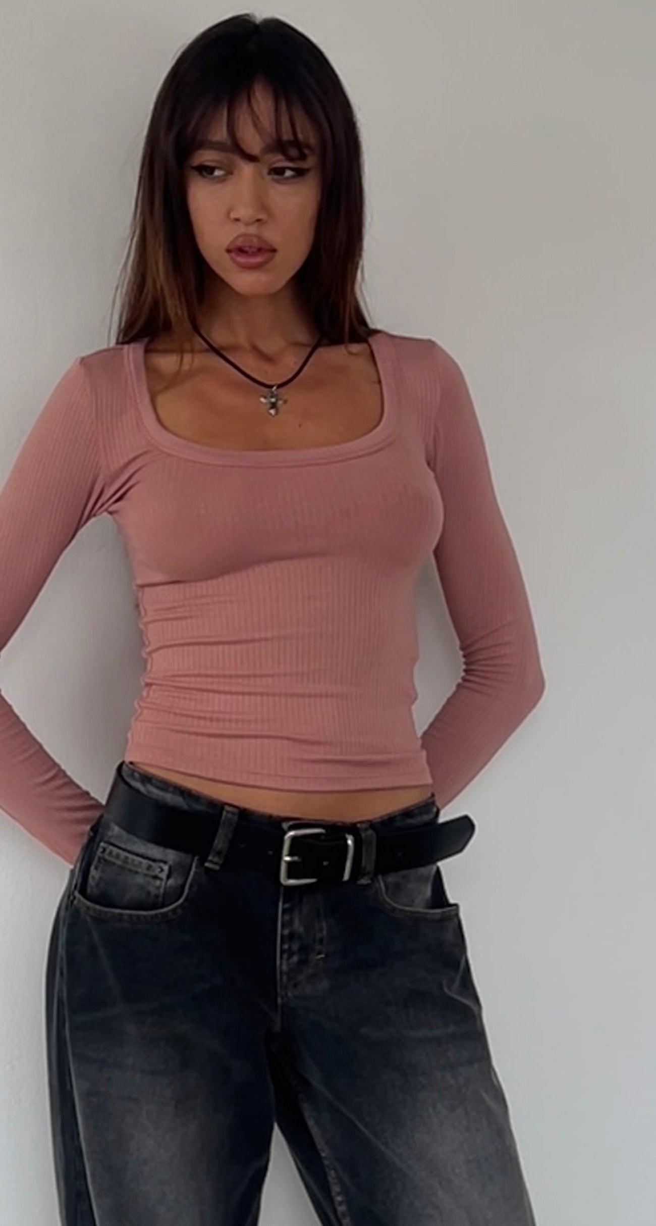 Dusty Pink Extra Long Sleeve Top | Binlo – motelrocks-com-us