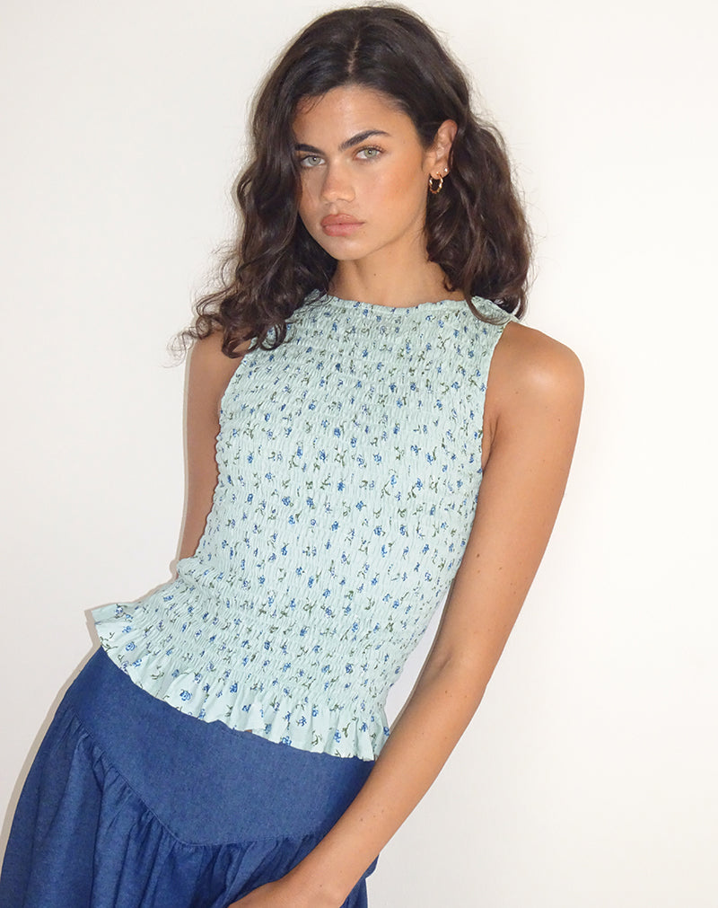 Green Pretty Petal Shirred Top | Birita – motelrocks-com-us
