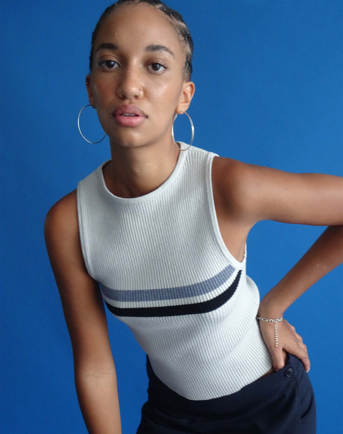 White with Grey and Black Stripe Vest | Bonisa – motelrocks-com-us