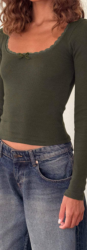 Olive Long Sleeve Ribbed Top | Bovita – motelrocks-com-us