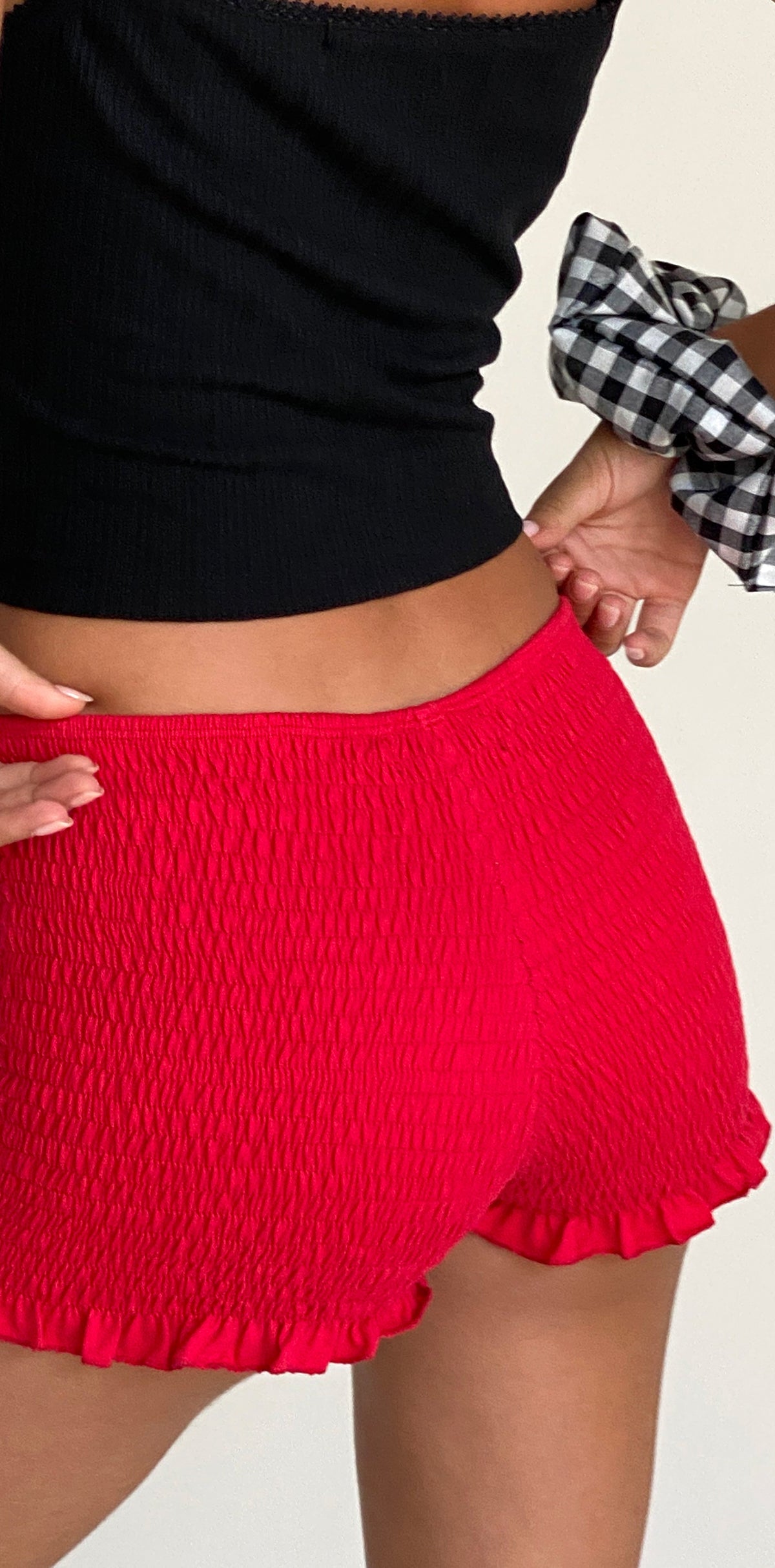 Racing Red Shirred Micro Shorts | Ritala – motelrocks-com-us