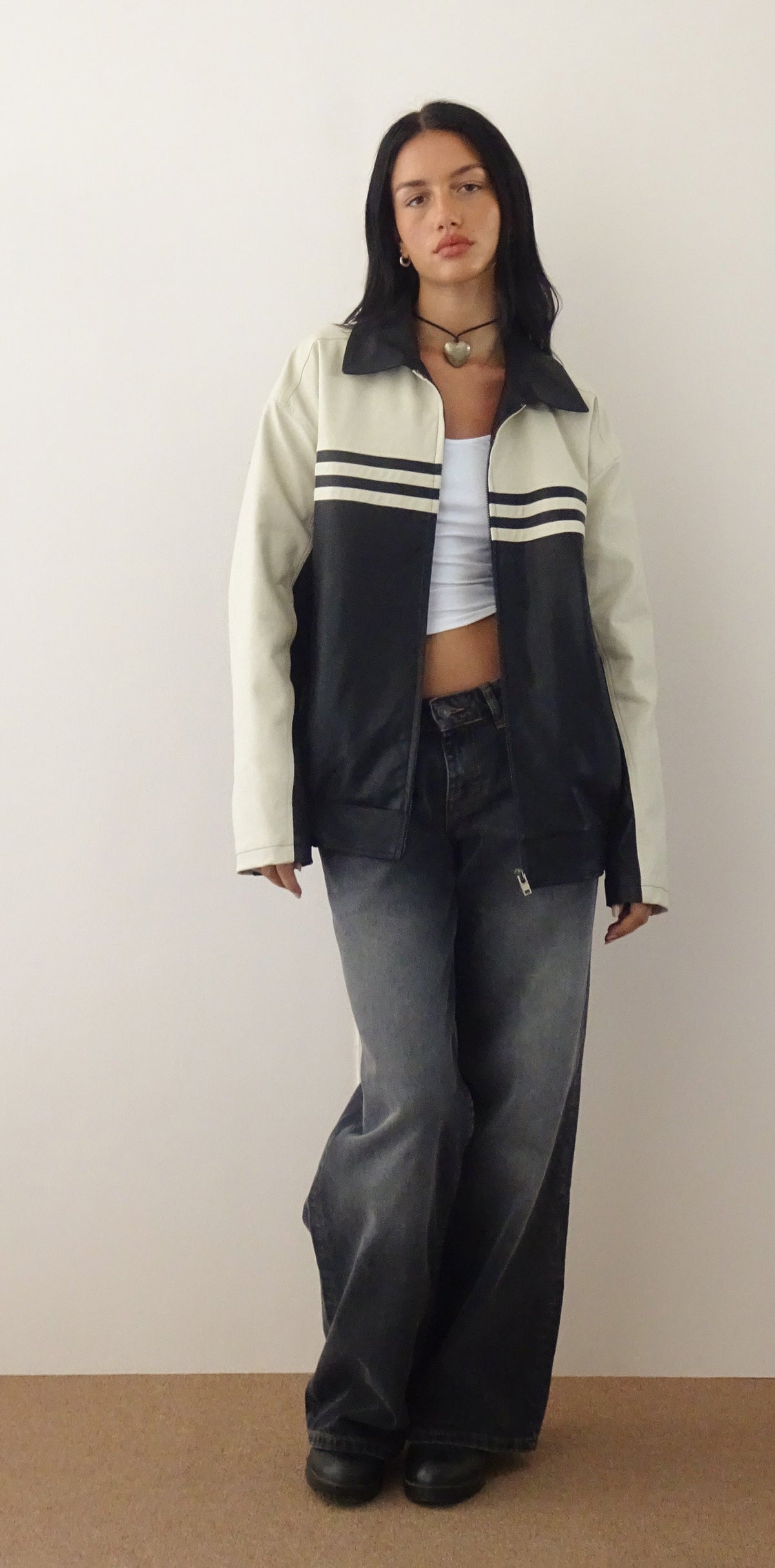 Black with Ivory PU Jacket | Calista – motelrocks-com-us